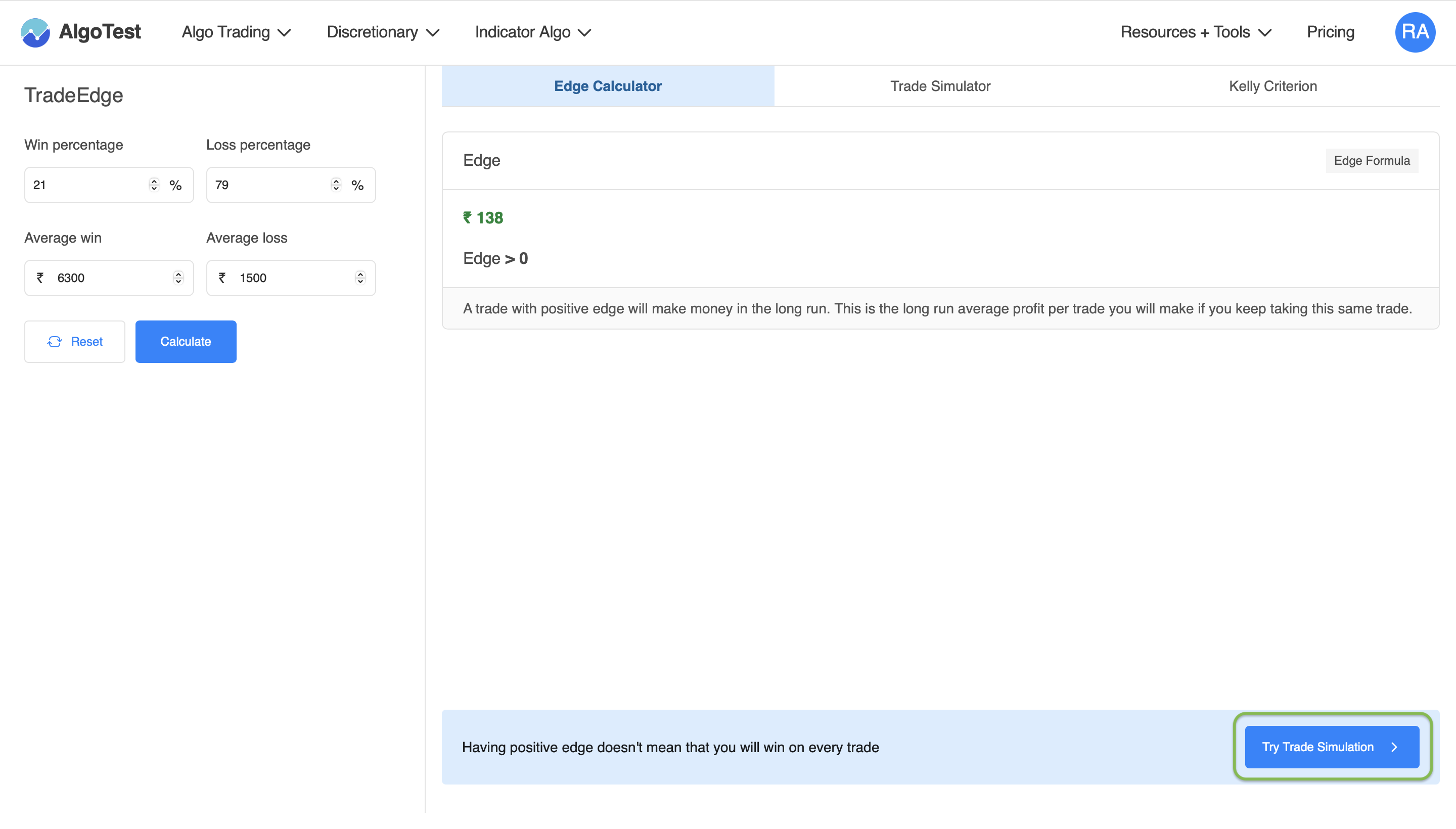 Edge Calculator | AlgoTest